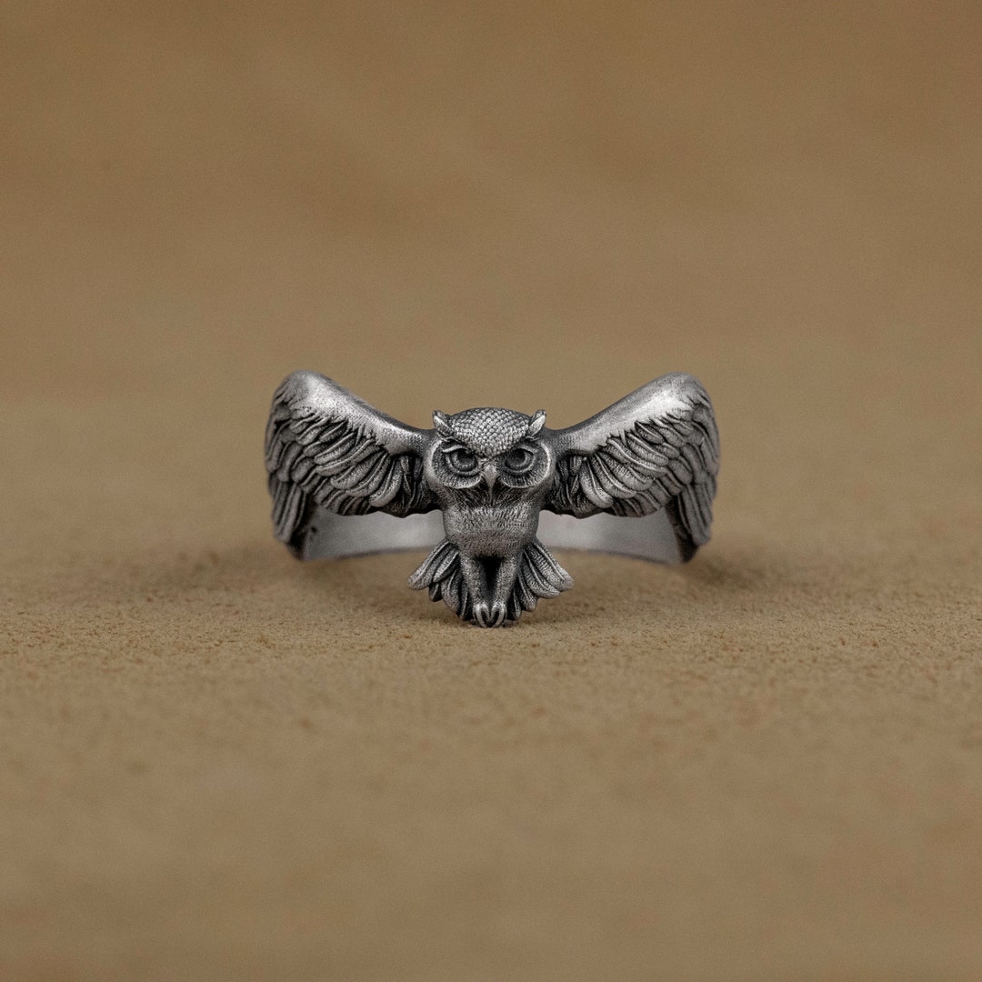 Unique Winged Owl Silver Ring, Celtic Owl Band Ring, Good Animal Lover ...