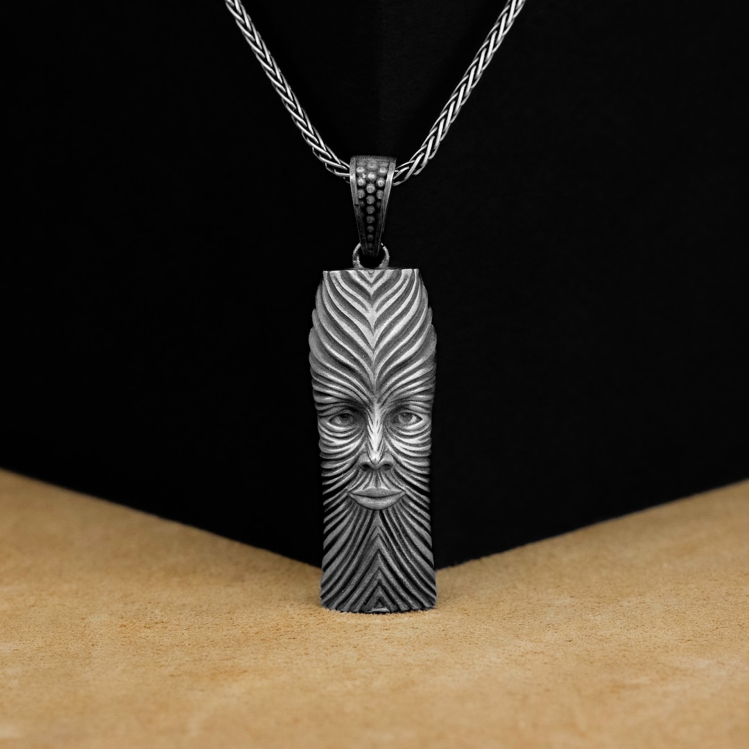 Maori Pendant, Engraved Face African Mask Maori Silver Men Necklace ...