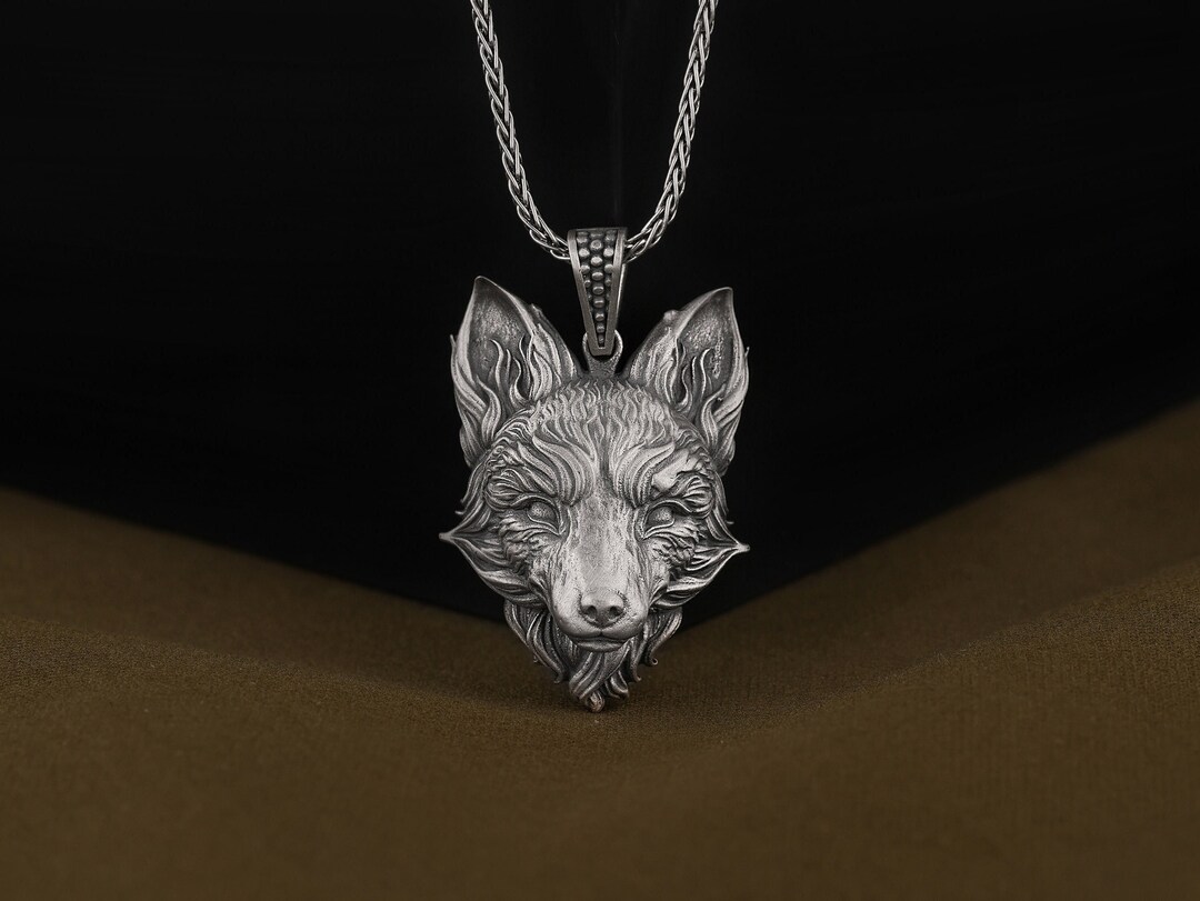 Beautiful Eyed Fox Head Pendant, Carved Sterling Silver Necklace ...
