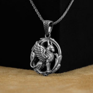 Griffin Pendant, Engraved Griffin Silver Men Neclklace, Sterling Silver ...