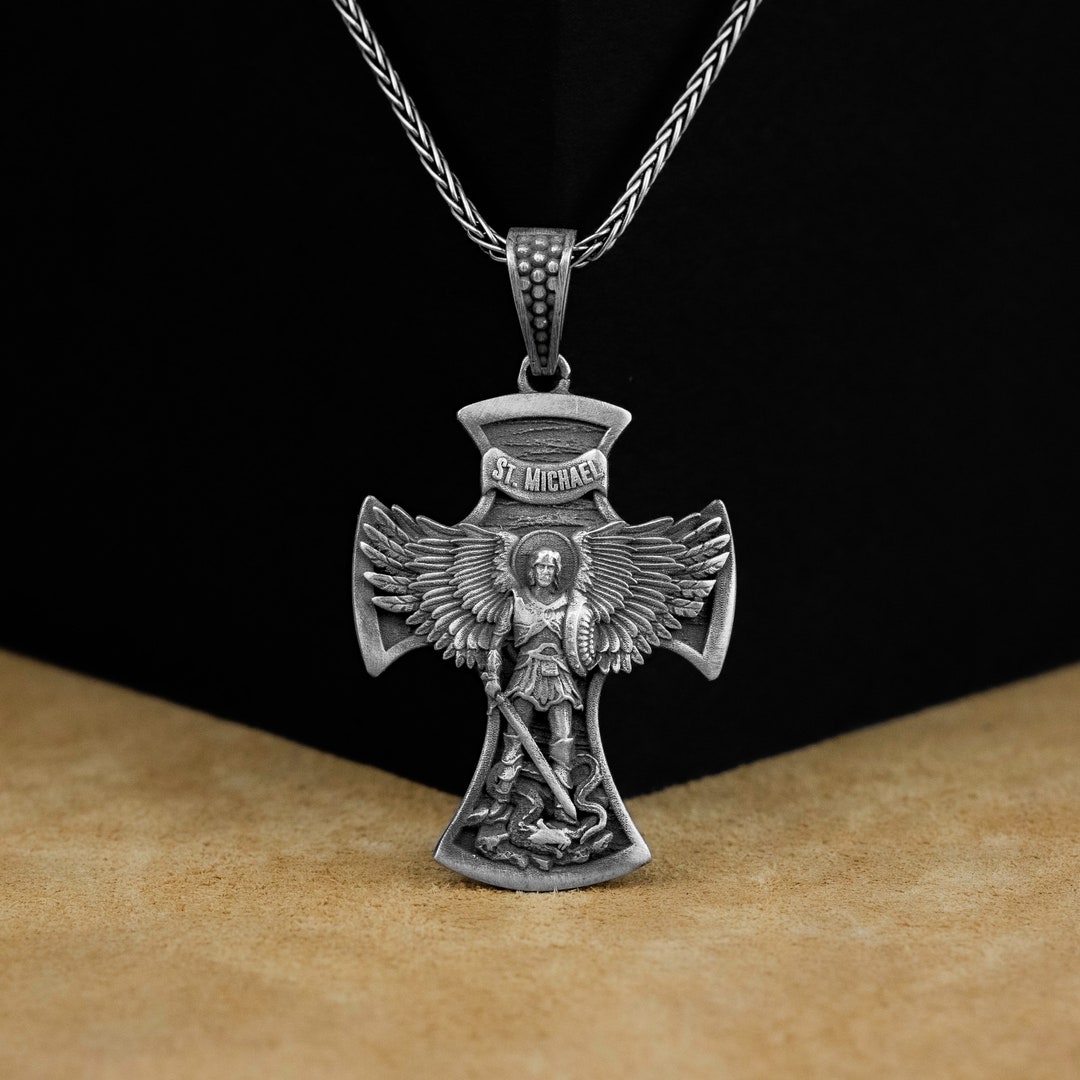 Archangel Pendant, Saint Michael the Archangel With Prayer Silver Cross ...