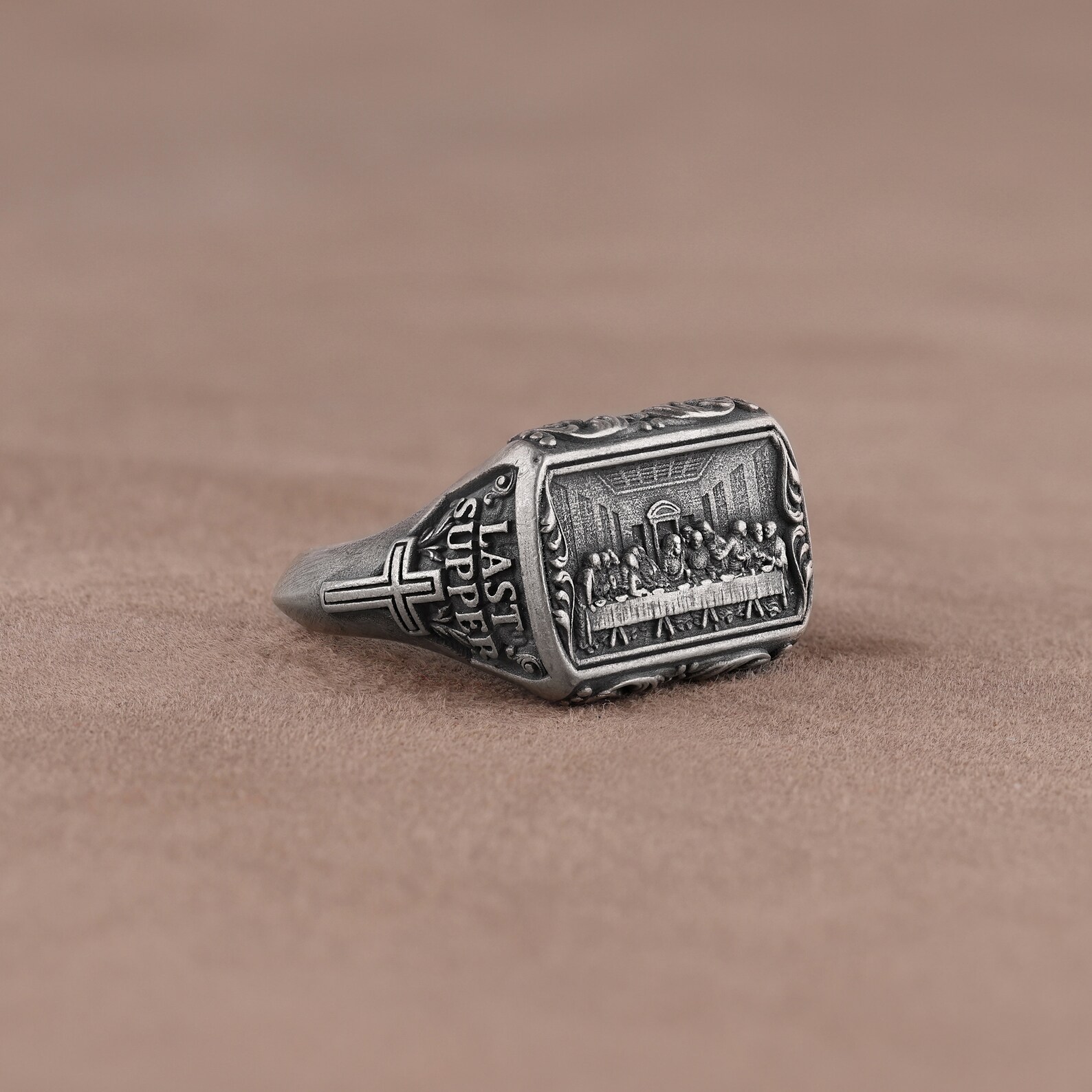 The Last Supper Signet Ring, Jesus Christ Leonardo Pattern Silver Ring ...