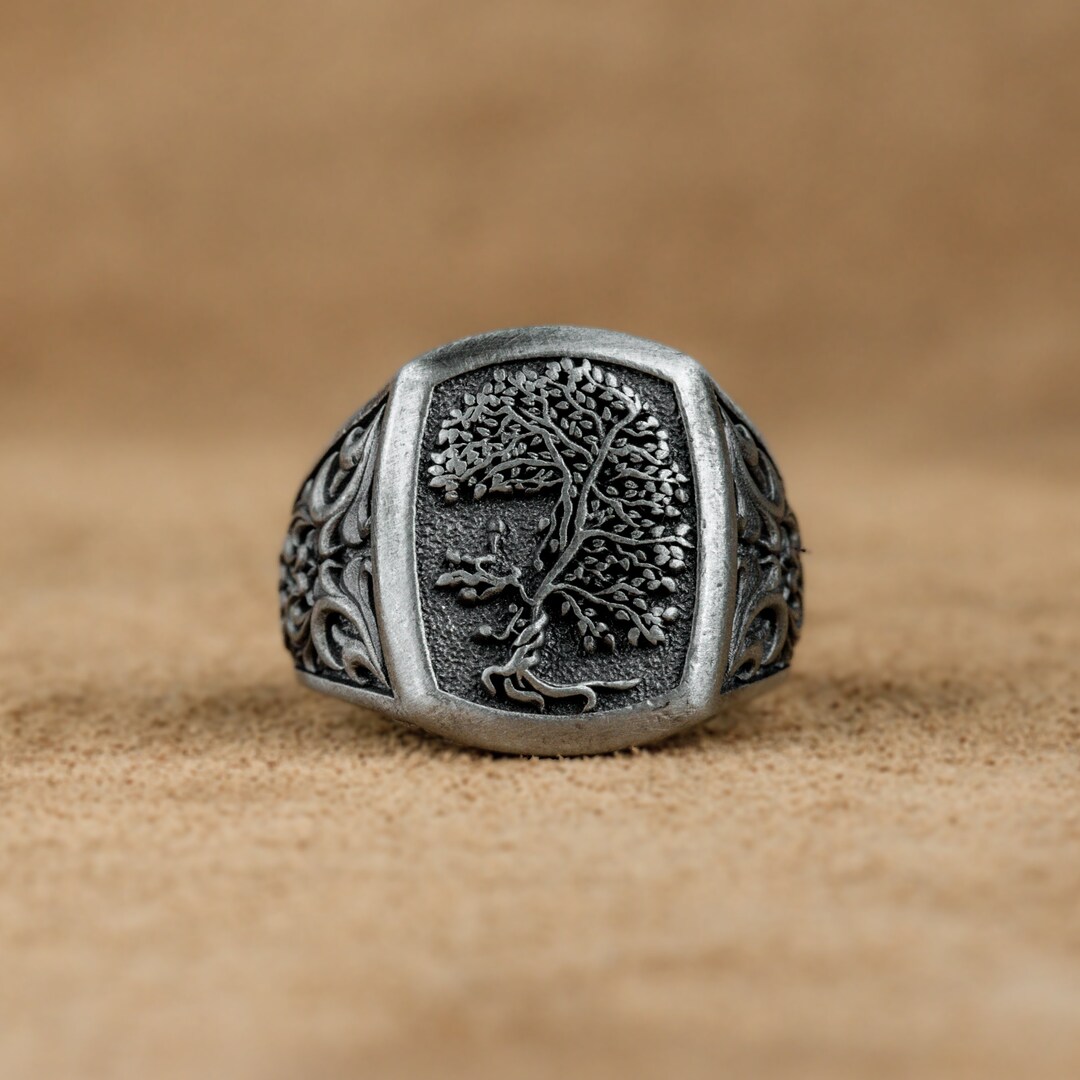 Personalized Signet Ring With Tree of Life Made of Silver, Yggdrasil ...