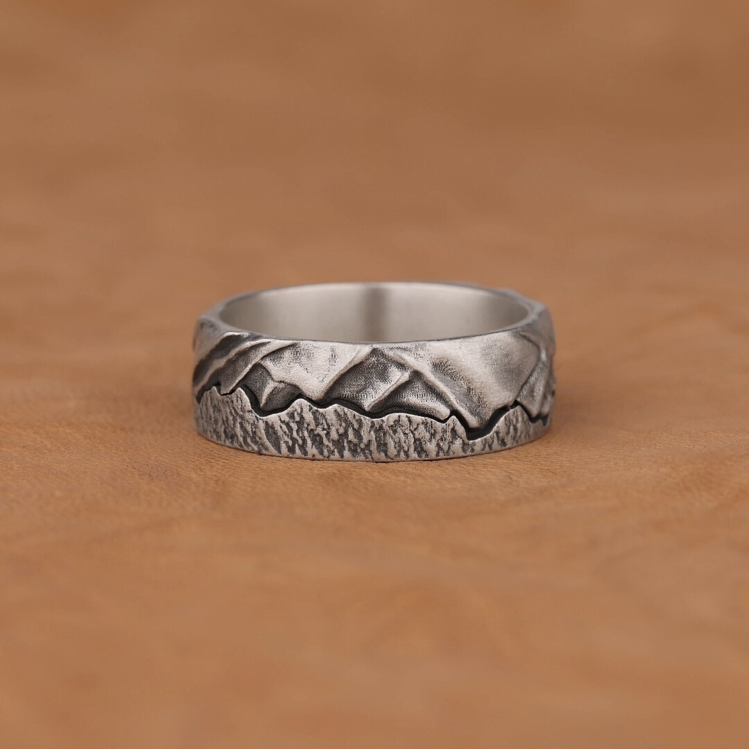 Handmade Silver Mountains and Sky Statement Band Ring, Brutalist ...