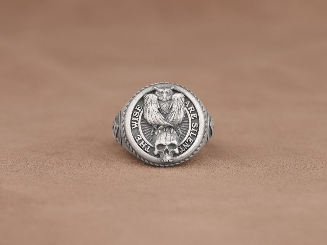 Unique Masonic Symbol Combination Signet Ring Owl Skull and - Etsy