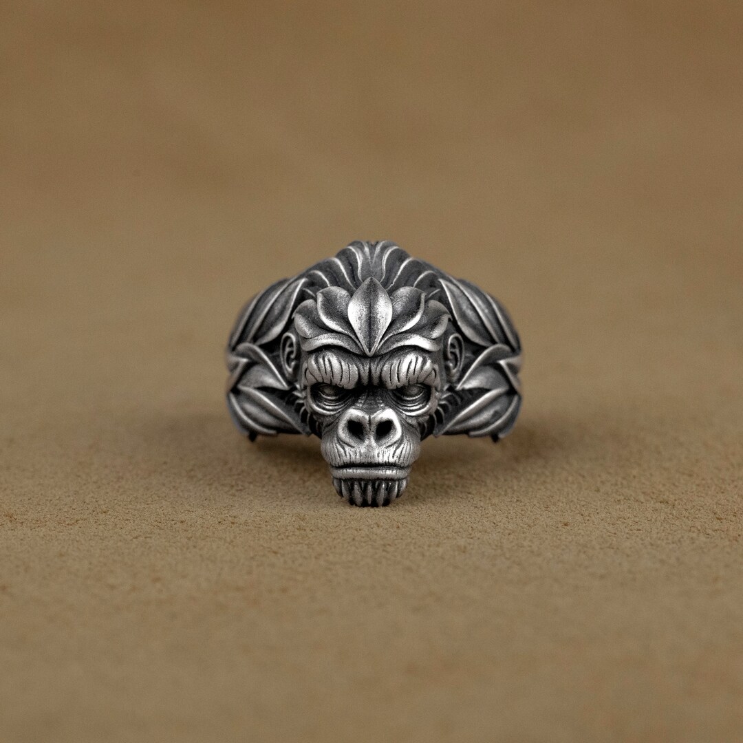 Ape Gorilla Silver Men Ring, Gorilla Engraved Sterling Silver Men Ring ...