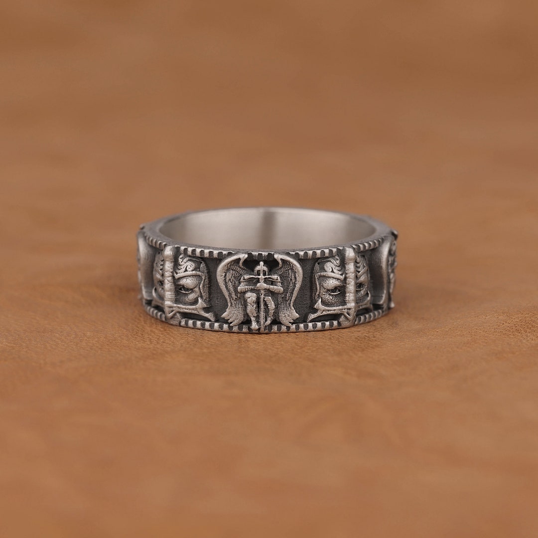 St Michael the Archangel Mens Ring, Oxidized Religious Rings for ...