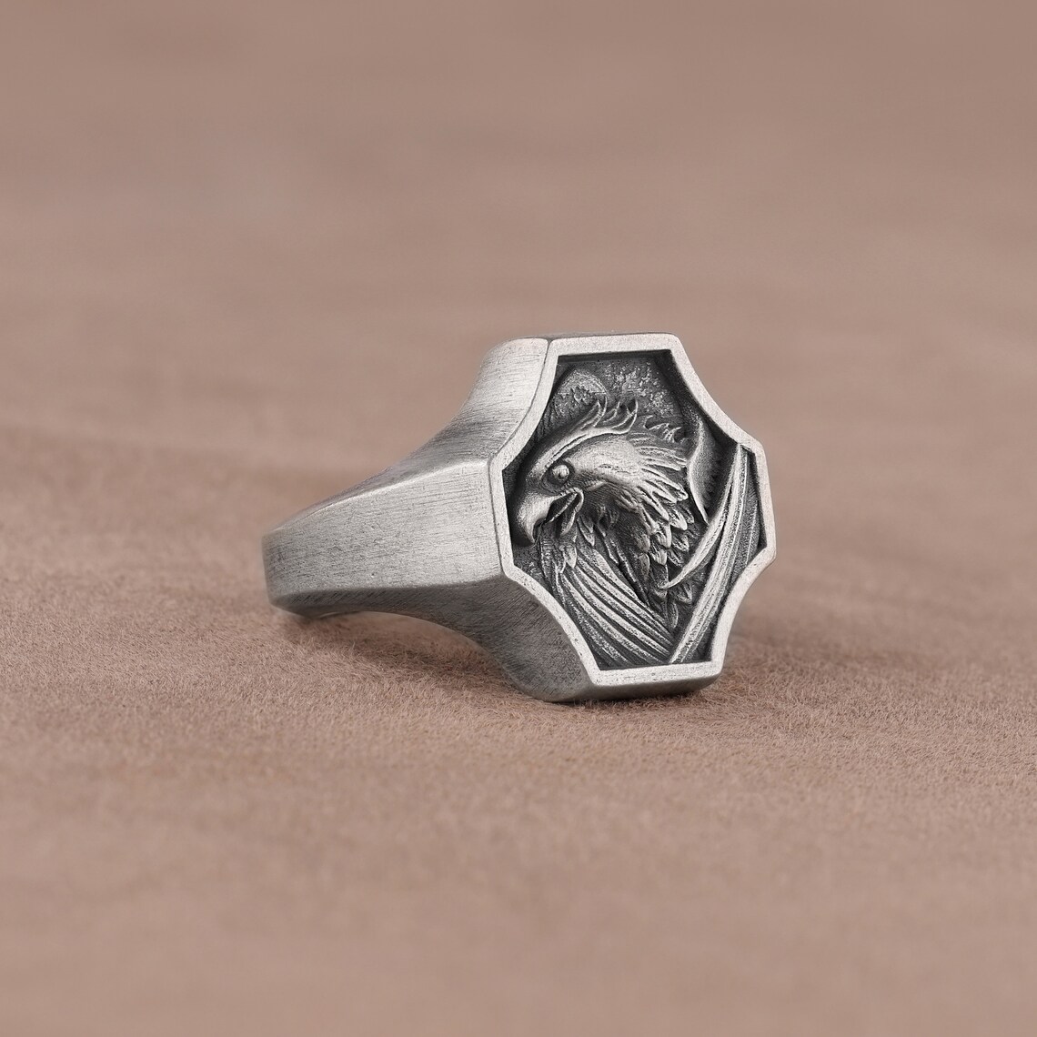 Winged Eagle Oxidized Ring, 925K Sterling Silver Eagle Head Ring ...