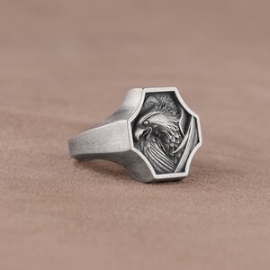 Winged Eagle Oxidized Ring, 925K Sterling Silver Eagle Head Ring, Stylish Eagle Statement Ring ...