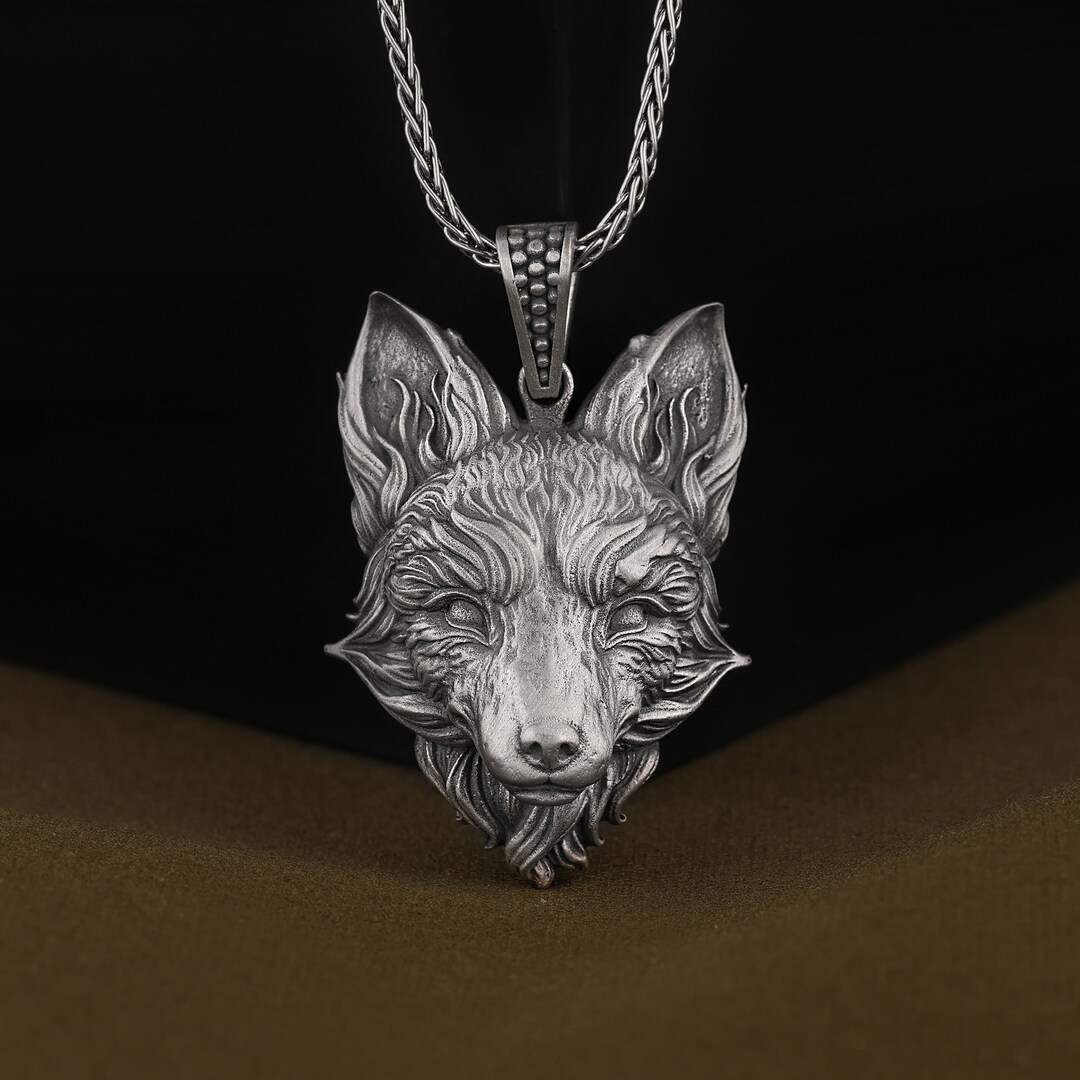 Beautiful Eyed Fox Head Pendant, Carved Sterling Silver Necklace ...