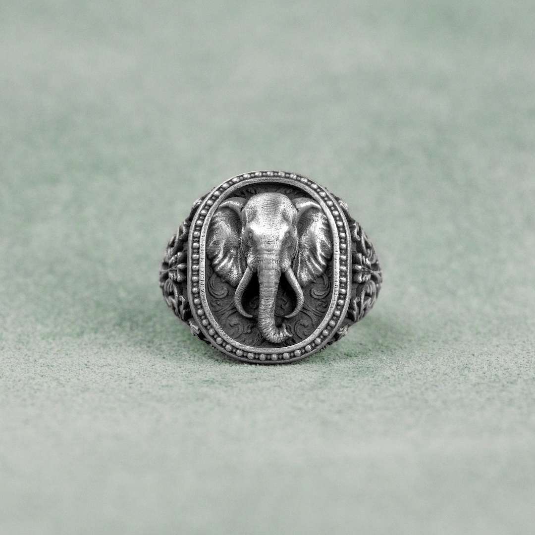 Elephant Silver Ring, Elephant Head Handmade Pattern Silver Ring, Good ...