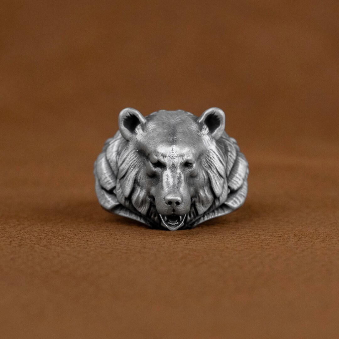 Sterling Silver Grizzly Bear Ring, One of a Kind Animal Ring, Nature ...