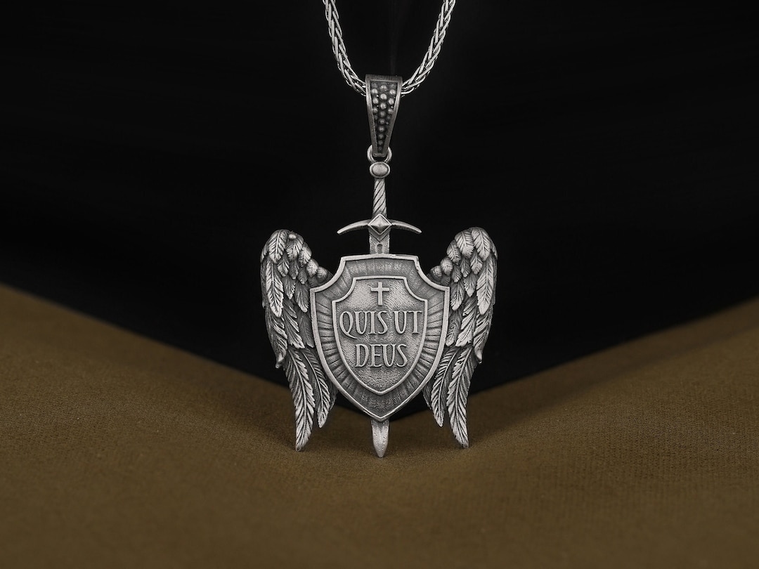 Catholic Icon Quis Ut Deus Shield Necklace With Sword and - Etsy