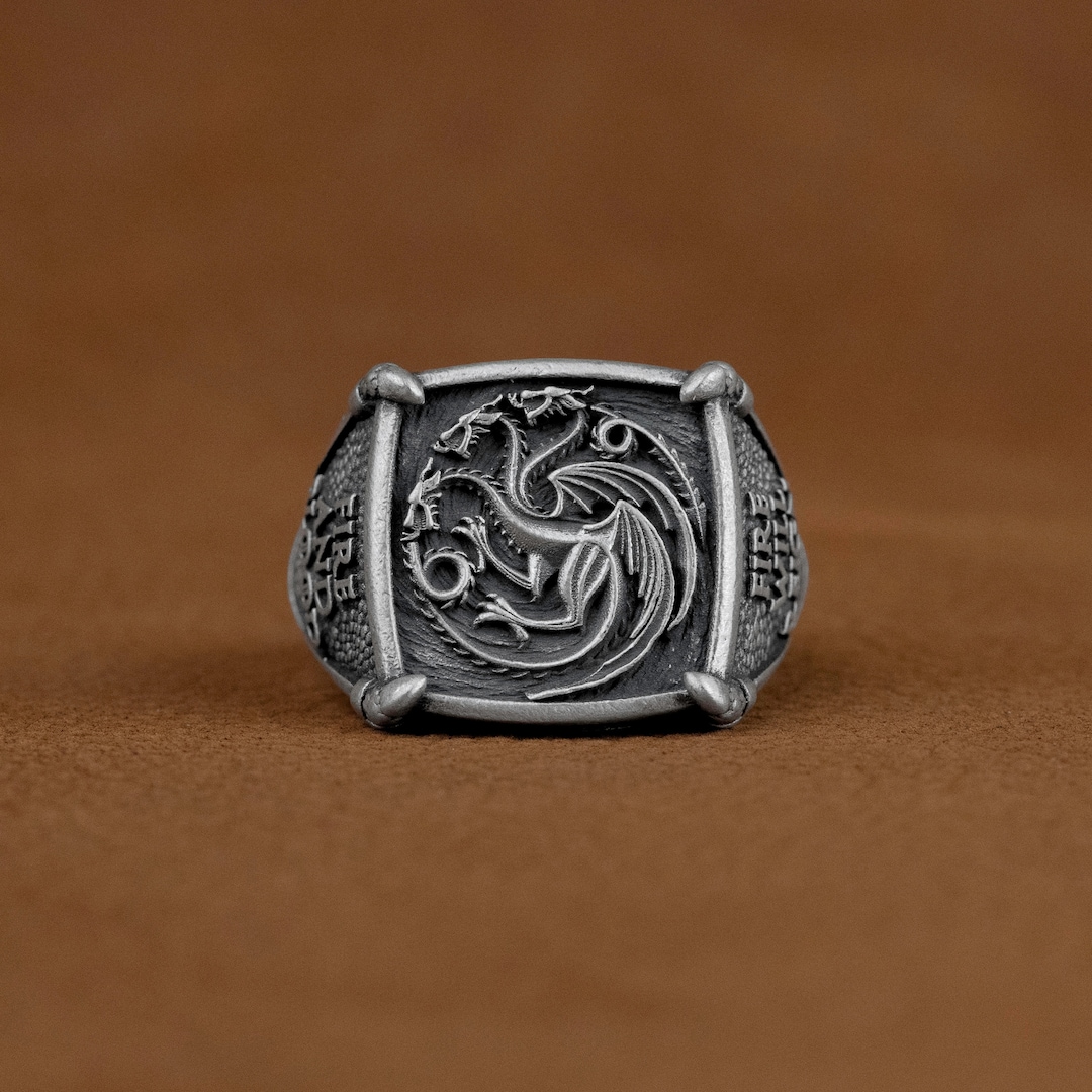 Daenerys Targaryen Sterling Silver Men Ring, Handmade Engraved Thum ...