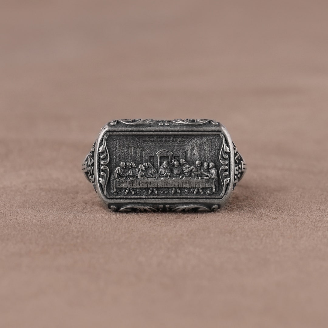 The Last Supper Signet Ring, Jesus Christ Leonardo Pattern Silver Ring ...