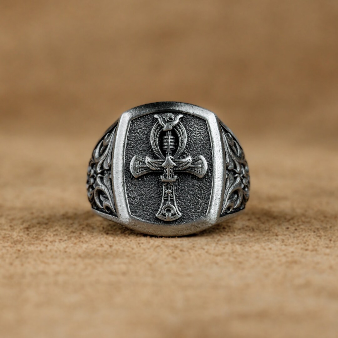 Ancient Egyptian Signet Silver Ring With Ankh, Key of Life Ring for ...