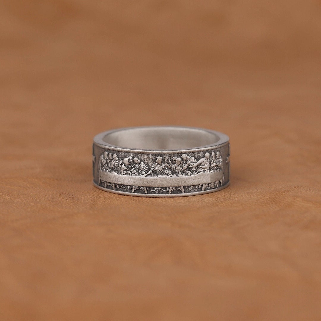 Handmade the Last Supper Art Ring With a Cross in 925 Sterling Silver ...