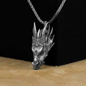 Handmade Dragon Head Sillver Men Necklace, Oxidized Silver Dragon ...