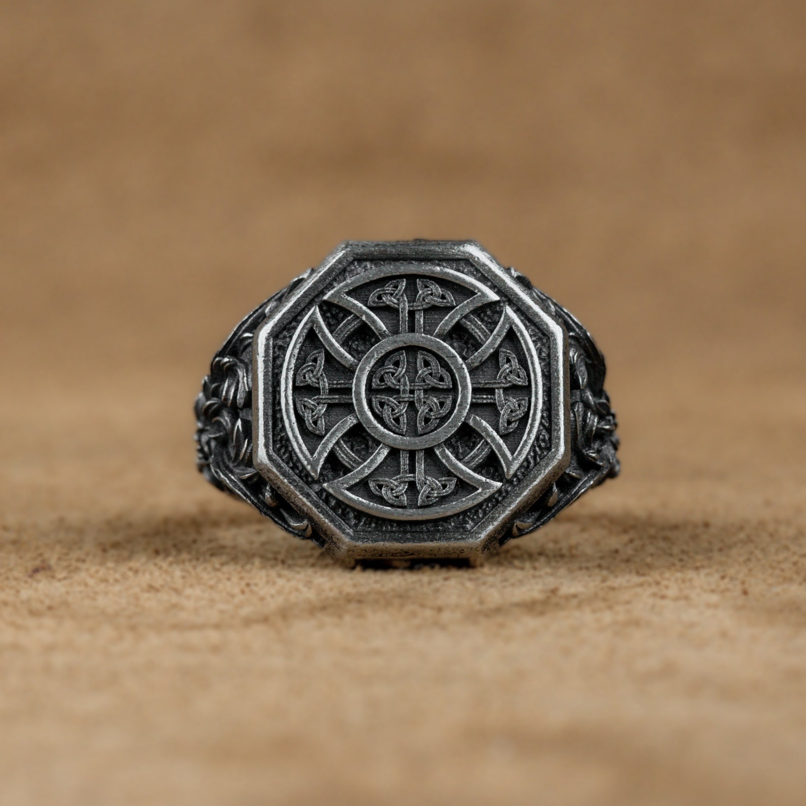Trinity Men Silver Ring, Viking Cross Trinity Knot Signet Ring ...
