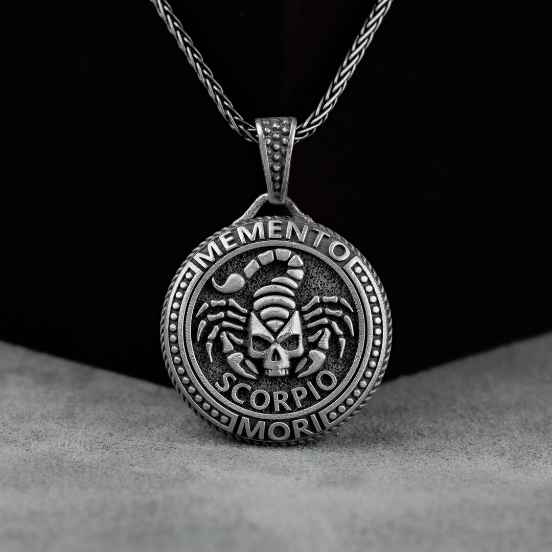 Scorpio Memento Silver Pendant Necklace, Zodiac Necklace in Biker ...