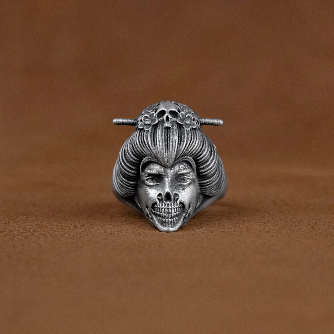 Geisha Silver Men Ring, Geisha Japanese Art Gothic Men 925 Silver Ring ...