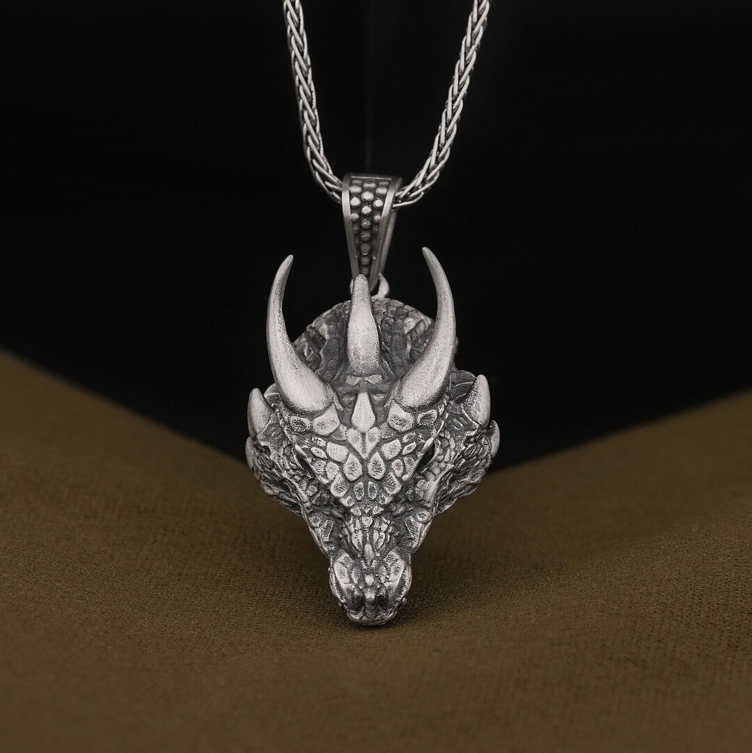 925 Sterling Silver 3D Asian Dragon Head Pendant, Realistic Dragon Head ...