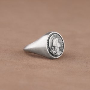 St Anthony of Padua and White Lilies Signet Ring, Handmade 925 Sterling ...