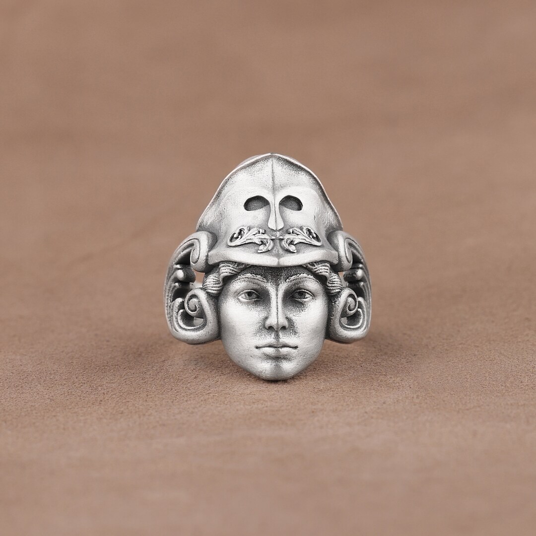 Greek Goddess Athena Ring, Realistic Athena Face and Helmet Signet Ring ...