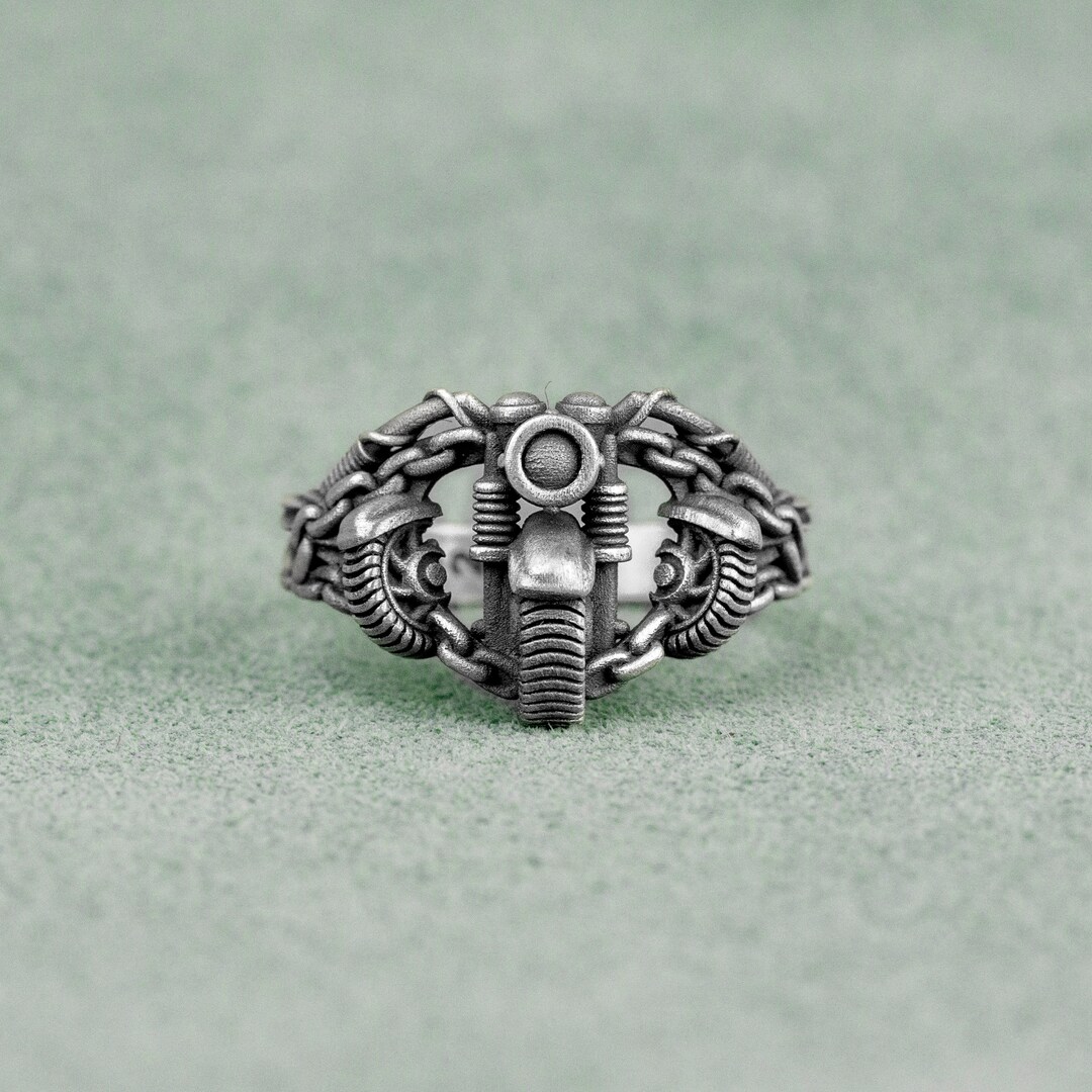 Silver Motorcycle Men Ring, Biker Pinky Signet Ring, Motorcycle and ...