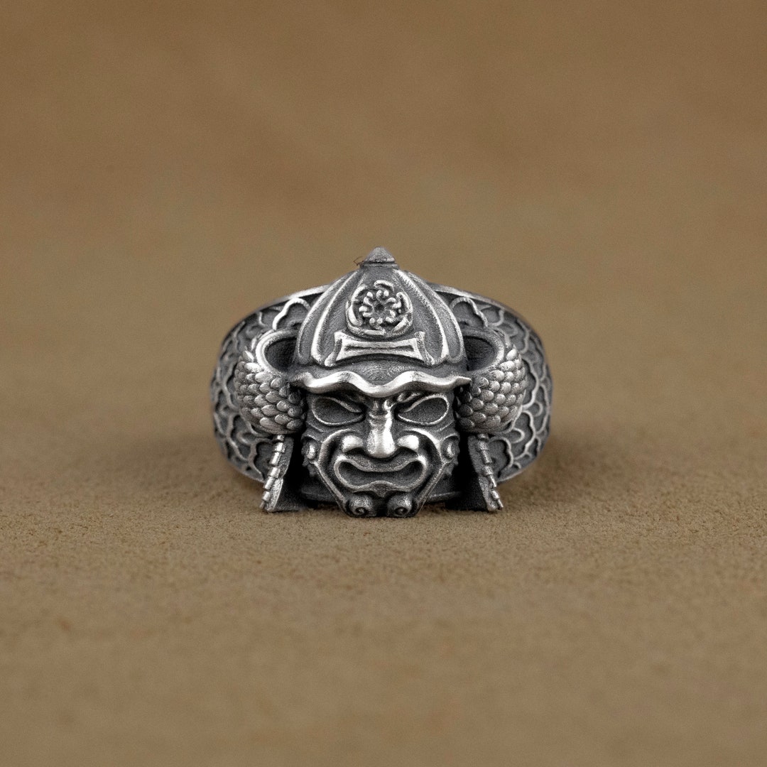 Japanese Samurai Silver Ring, Samurai and Dragon Silver Men Ring ...
