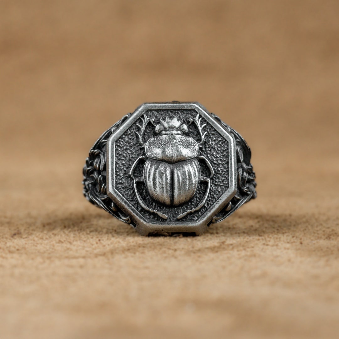 Silver Scarab Men Ring, Ancient Egyptian Scarab Ring, Scarab Beetle Men ...