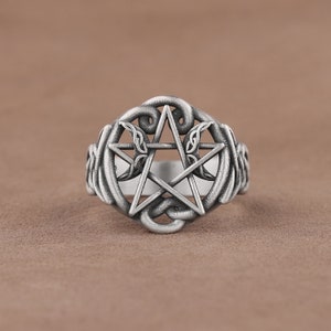 Pentagram and Crescent Moon Intertwined Boho Ring, Mystic and Spiritual ...