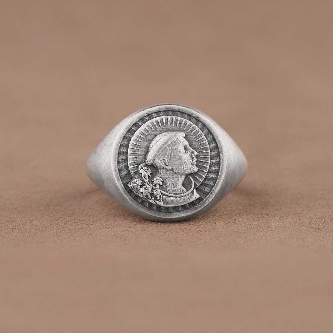 St Anthony of Padua and White Lilies Signet Ring, Handmade 925 Sterling ...