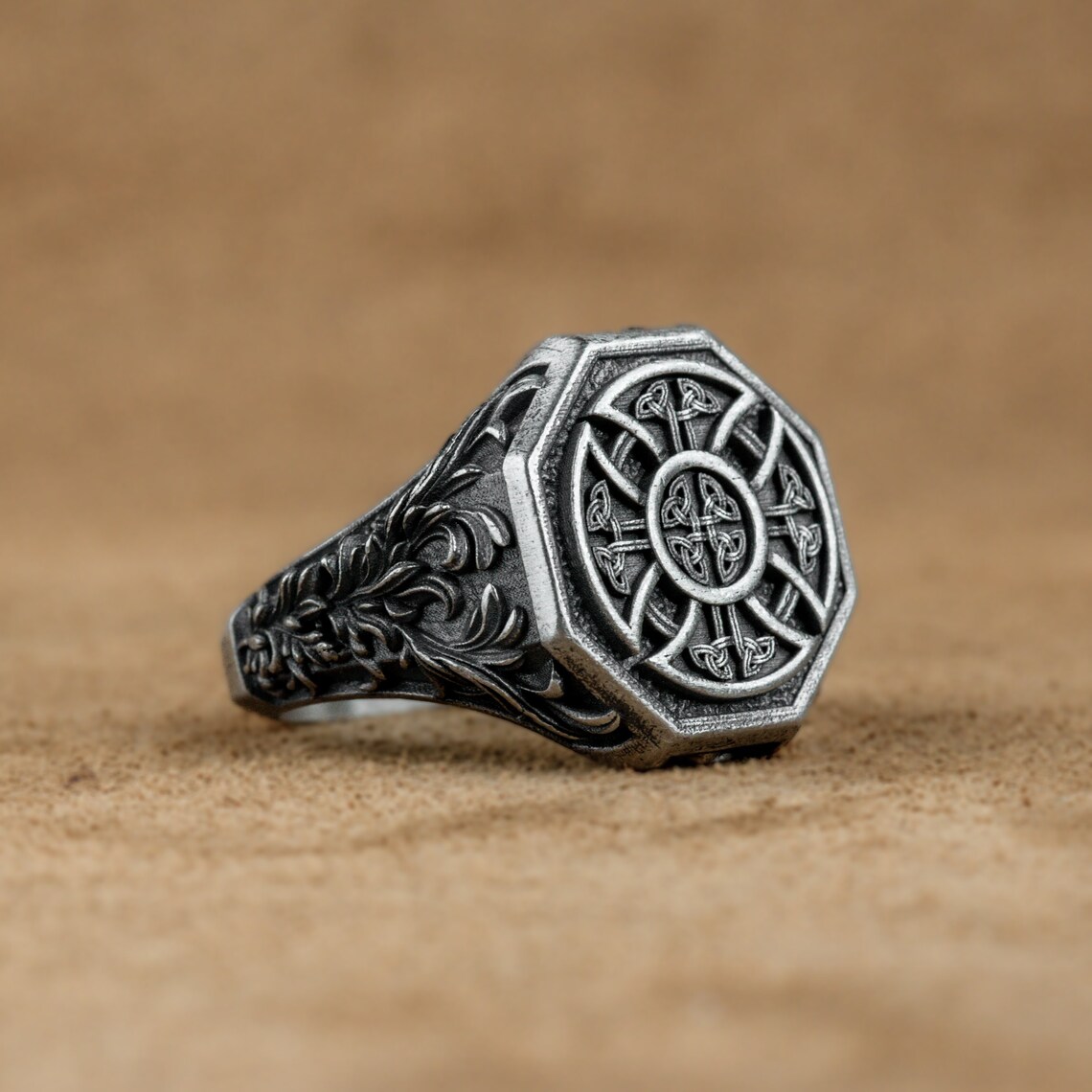 Trinity Men Silver Ring, Viking Cross Trinity Knot Signet Ring ...