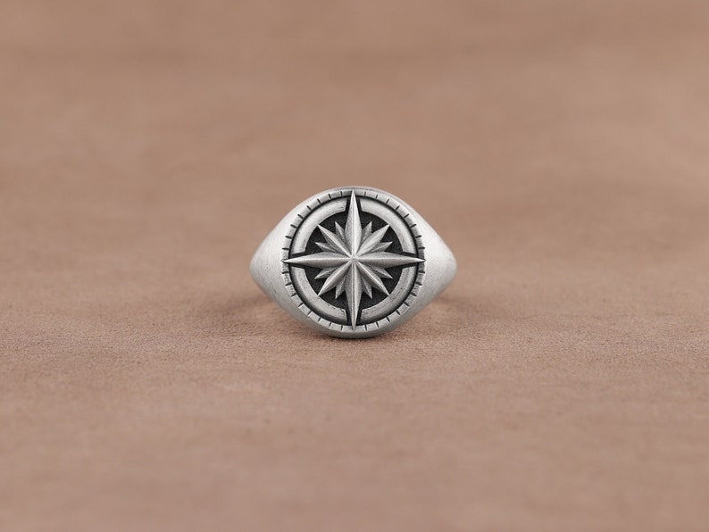 The North Star Compass Egraved Signet Ring 925 Sterling - Etsy