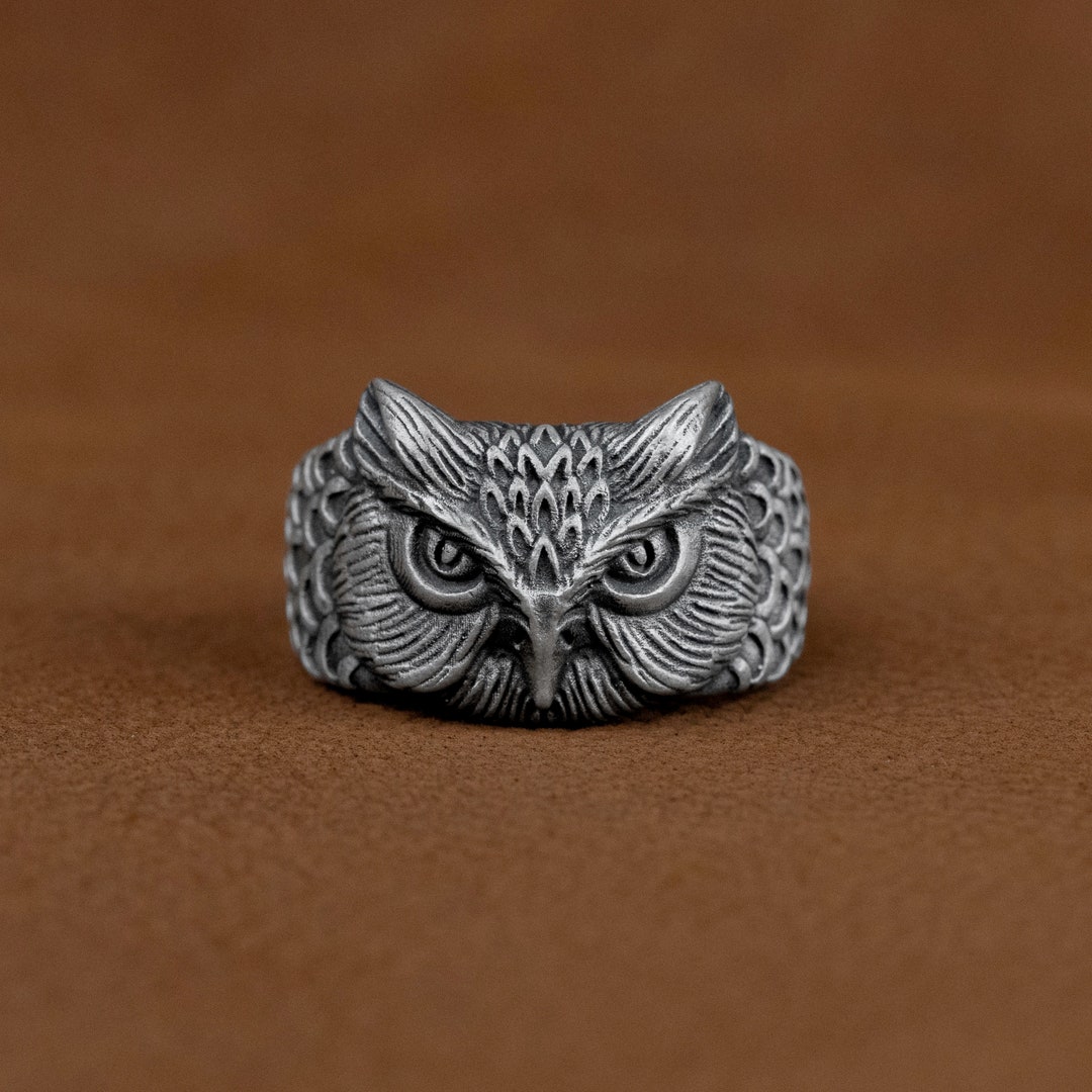 Handmade Owl Signet Silver Ring, Classic Cool Birds of Prey Ring ...
