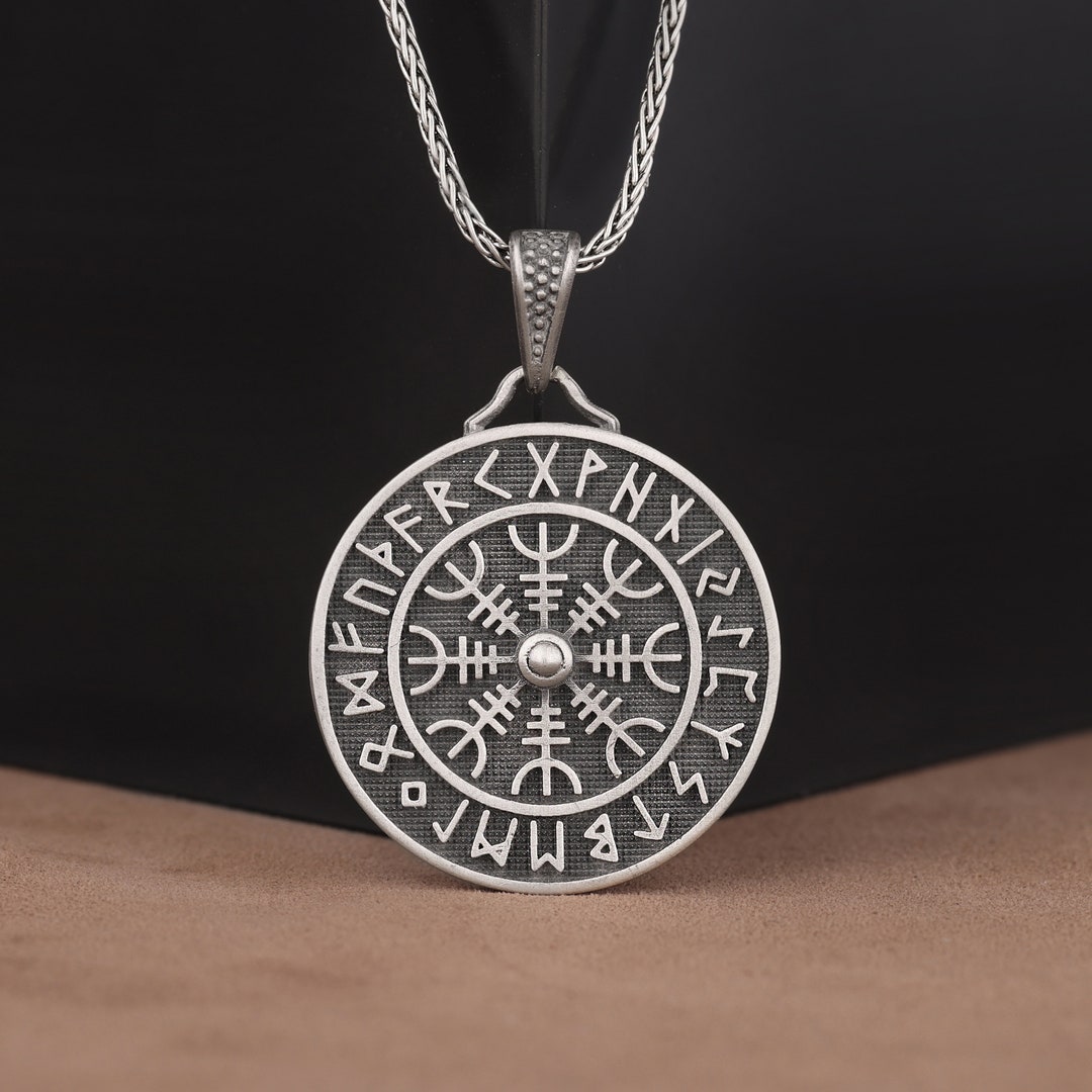Viking Compass Vegvisir Engraved Minimalist Medallion, Norse Runes and ...