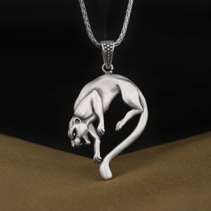 Elegant Black Panther Shaped Pendant in 925 Sterling Silver, Realistic ...