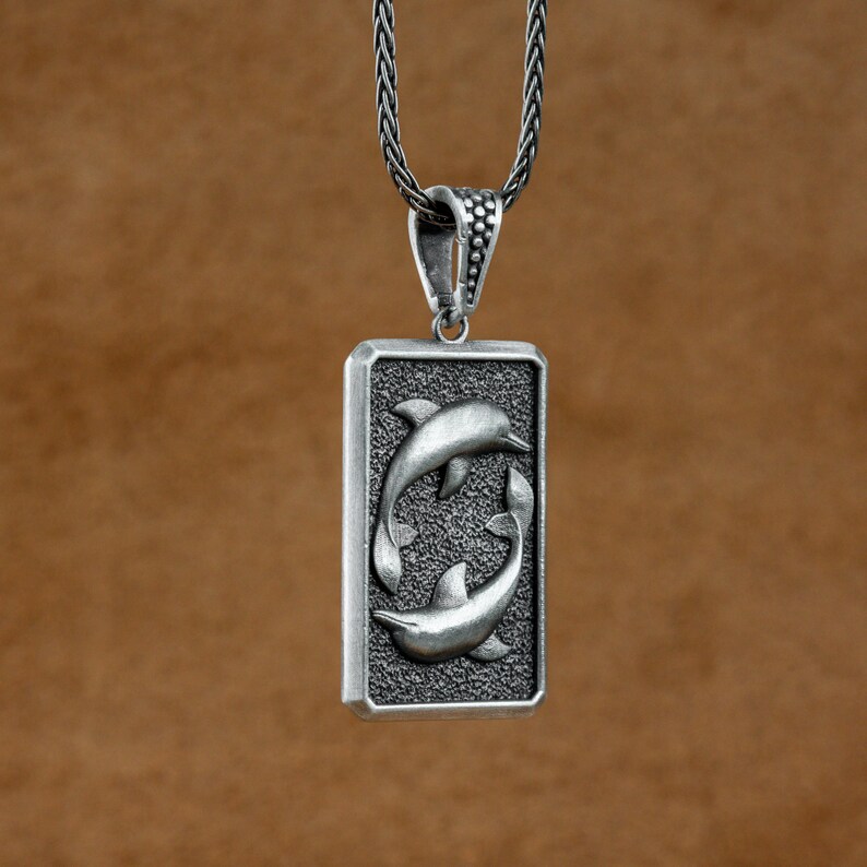 Personalized Dolphin Pendant, Twin Dolphin Silver Charm Necklace ...
