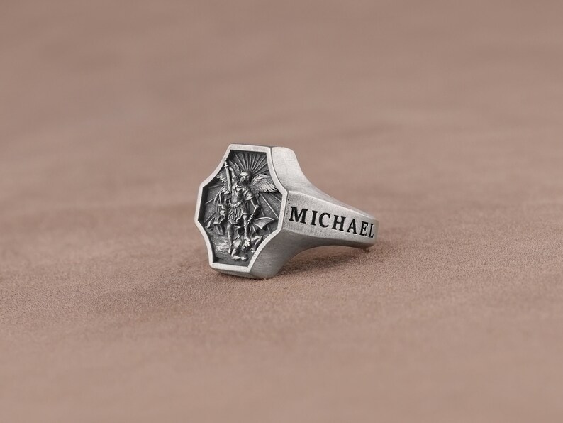 Michael Defeating Satan Ring Archangel Michael Ring Sterling - Etsy