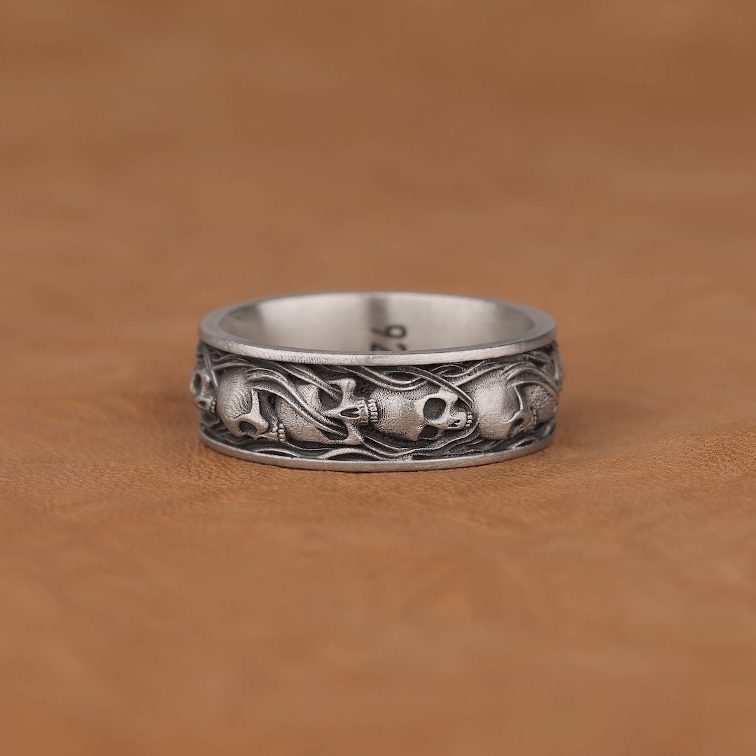 Skulls in Smoke Gothic Band Ring, Handmade Cool Mens Statement Ring ...