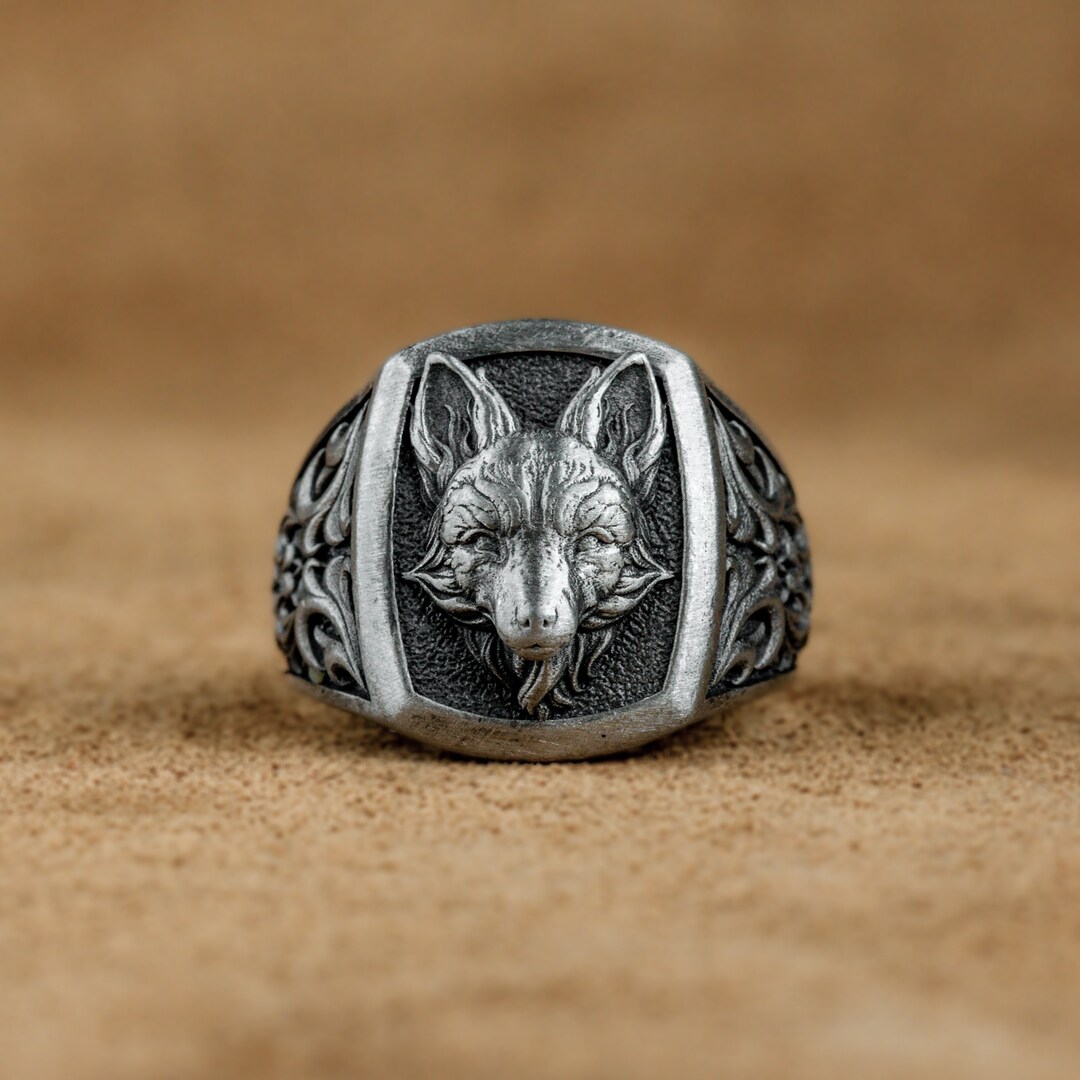 Silver Kitsune Fox Signet Men Ring, Japanese Mythology Men Ring ...