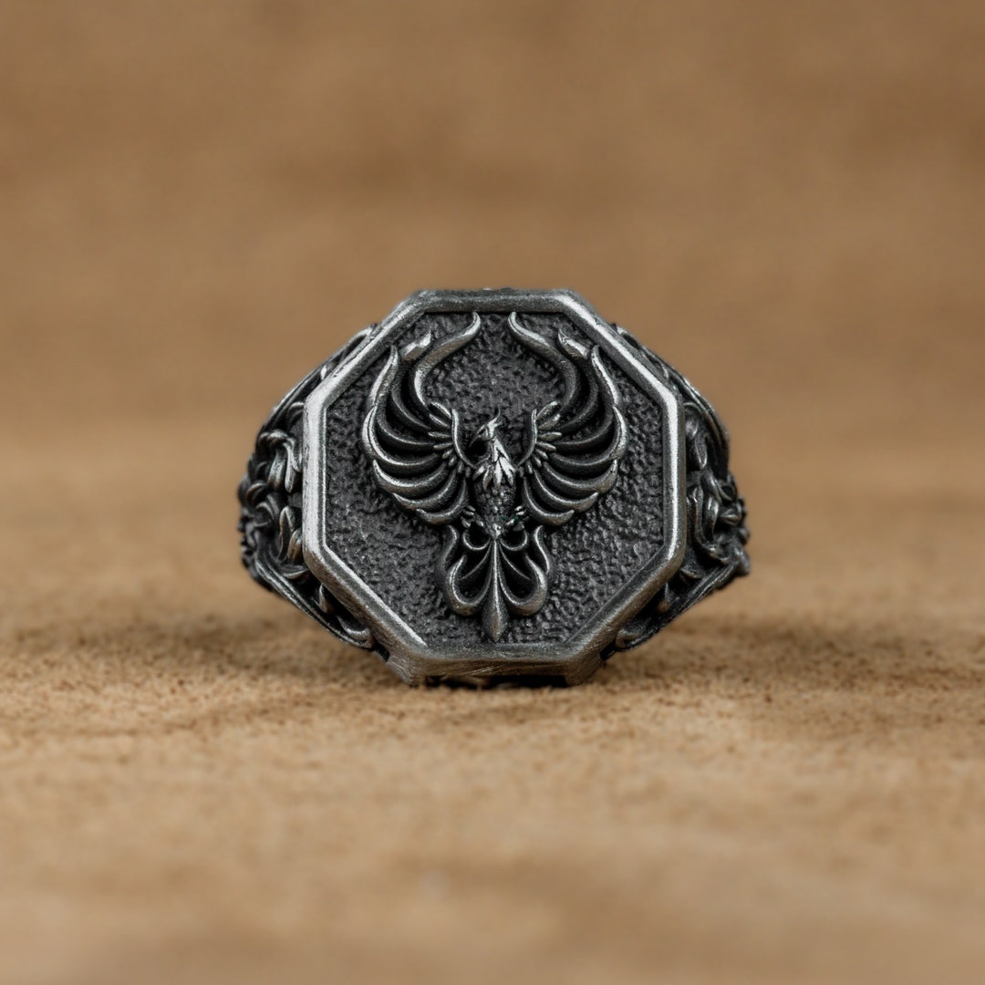 Immortal Phoenix Bird Silver Men Ring, Men Signet Ring, Greek Mythology ...