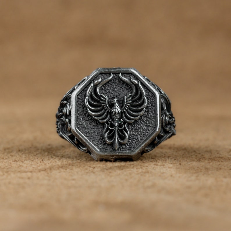 Immortal Phoenix Bird Silver Men Ring, Men Signet Ring, Greek Mythology ...
