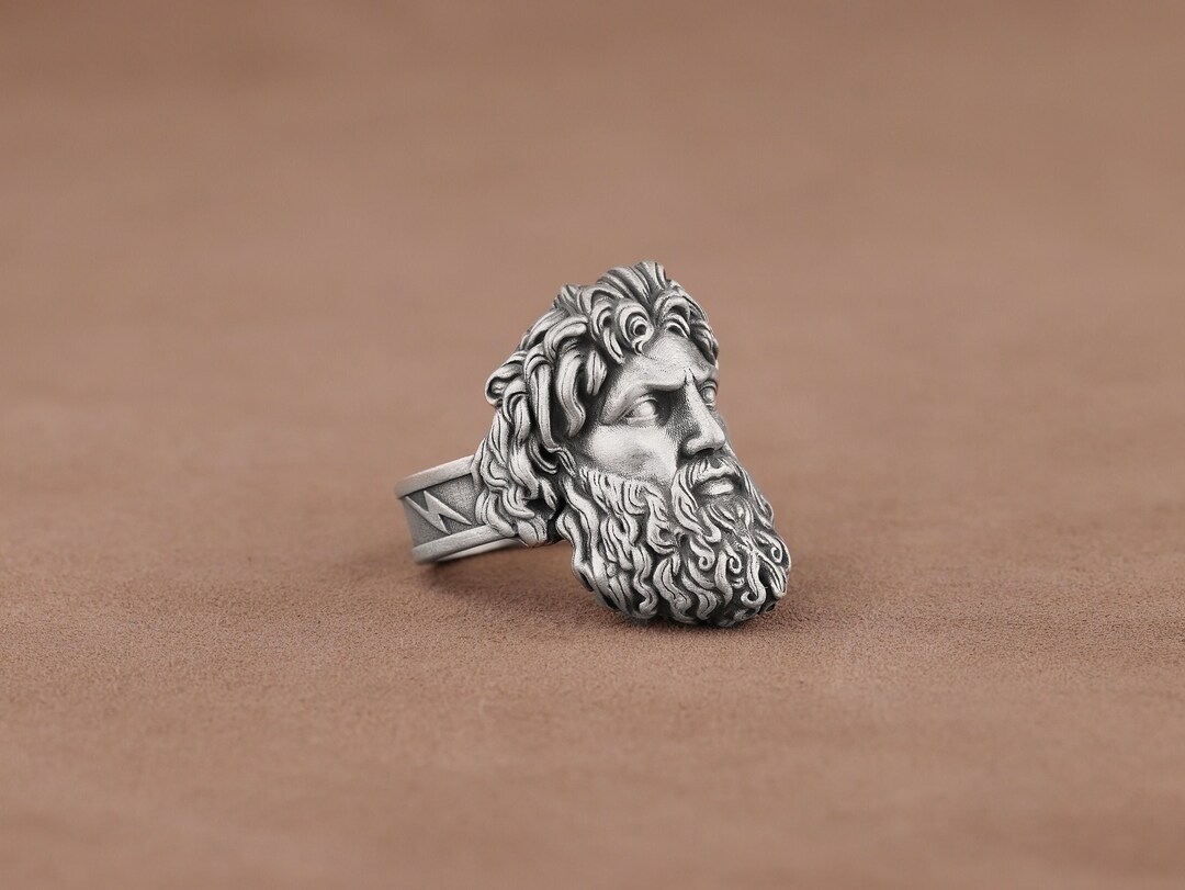 3D Realistic Greek God Zeus Face Statement Ring, Ancient Greece King of ...