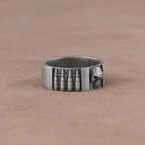 Skull Punisher Ring, Gothic Fan Art Bandolier Ring, Oxidized Silver ...