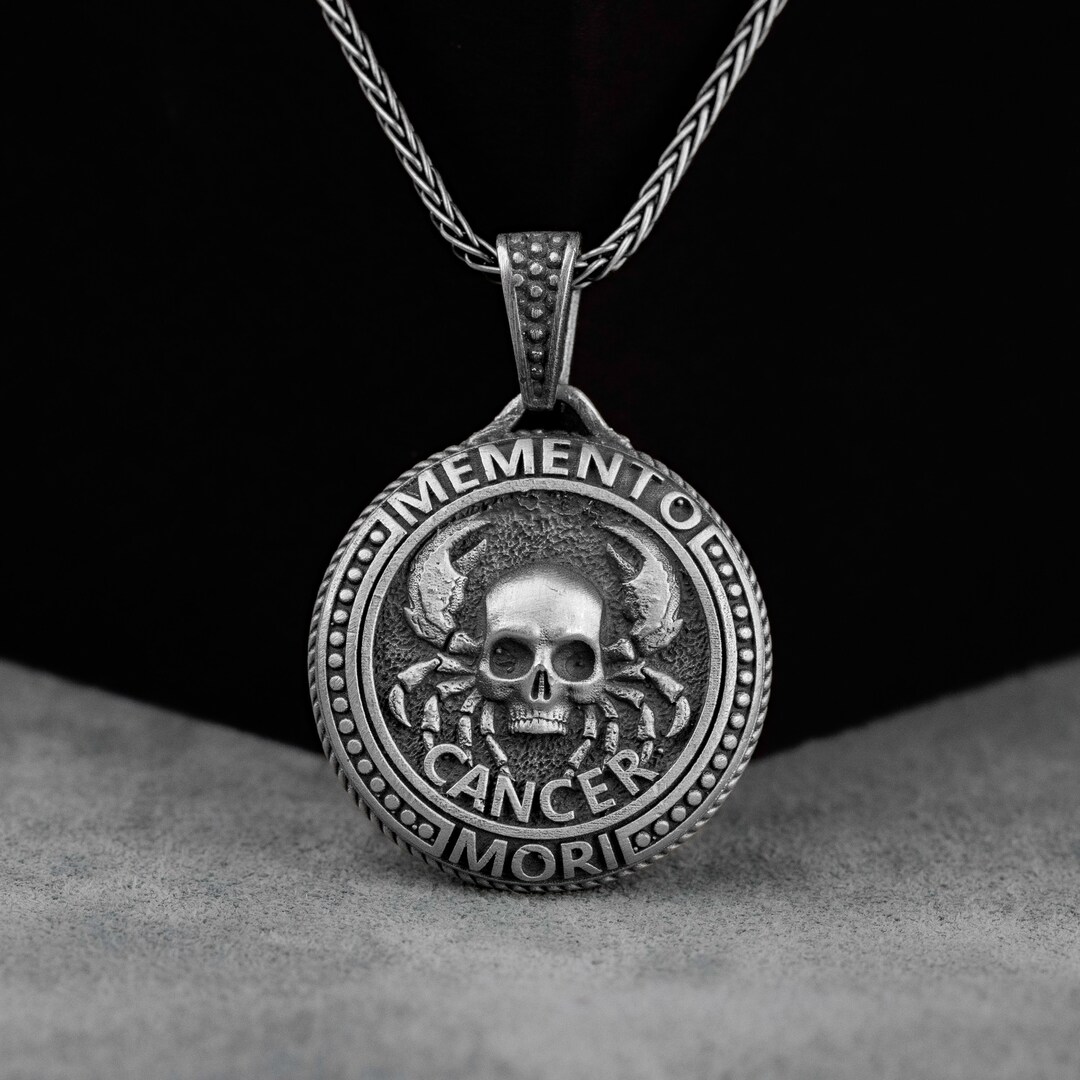 Silver Cancer Zodiac Memento Mori Necklace, Cancer Horoscope Necklace ...