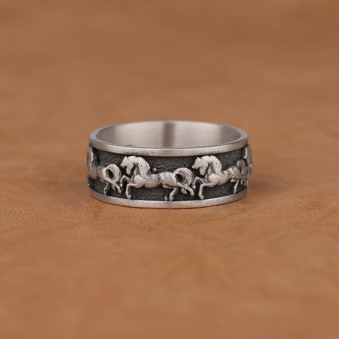 Handmade Running Horses Promise Ring, 925 Sterling Silver Animal ...