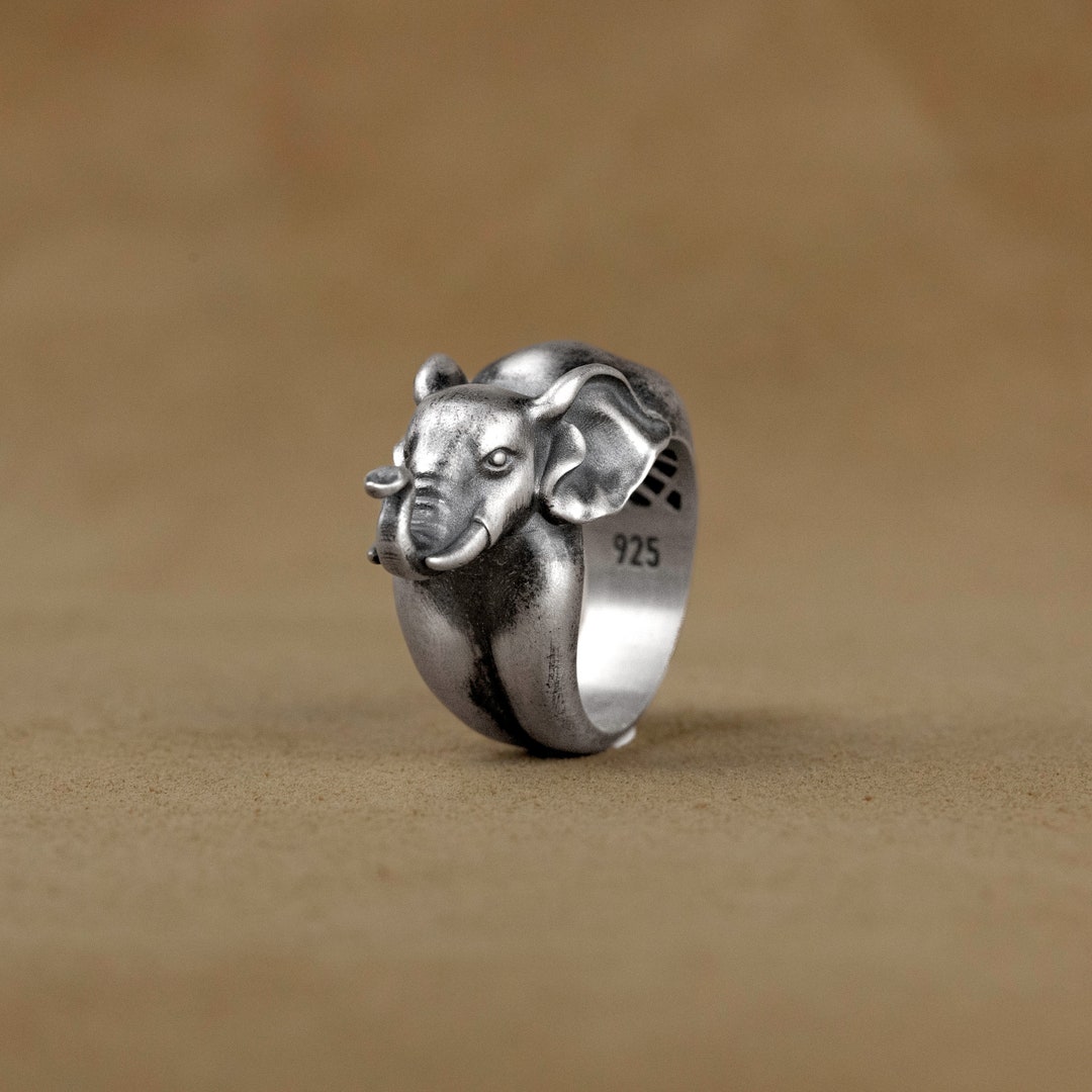 Elephant Silver Men Ring, Good Lucky Family Ring, Good Buddha Gift Ring ...