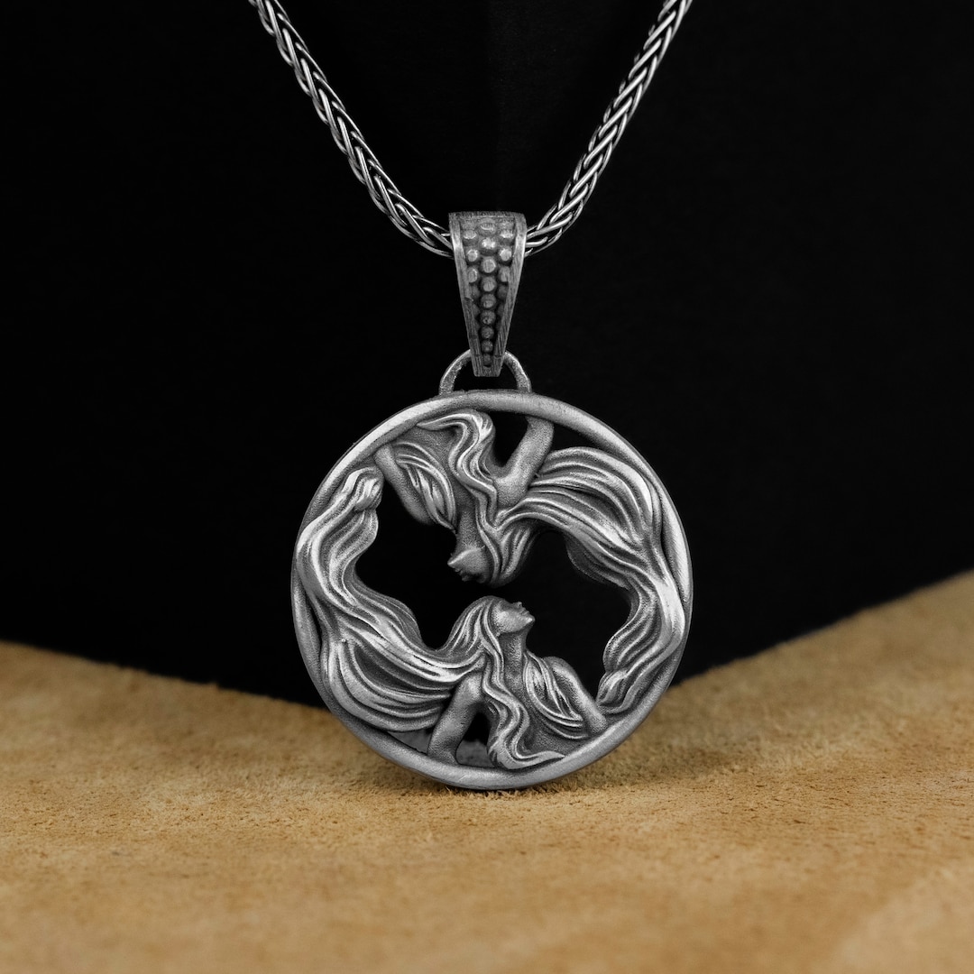 Gemini Pendant, Unique Gemini Engraved Sterling Silver Men Necklace ...